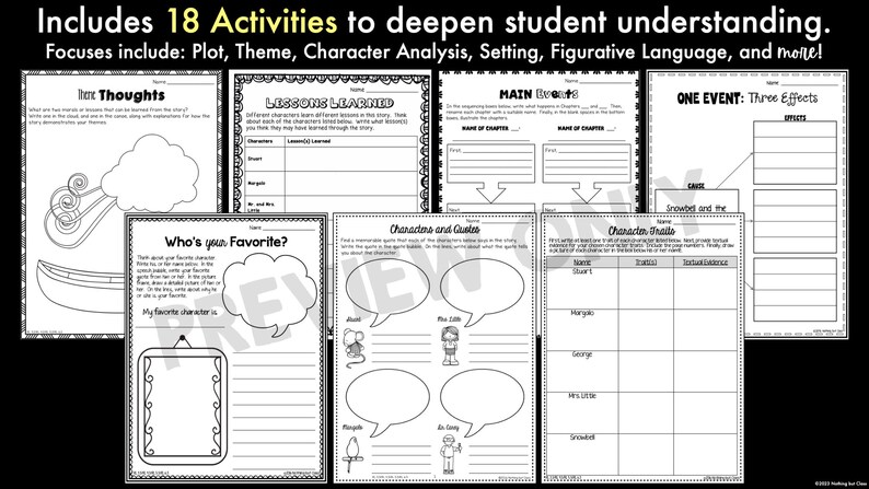 Stuart Little Novel Study Unit Literature Guide Comprehension ...