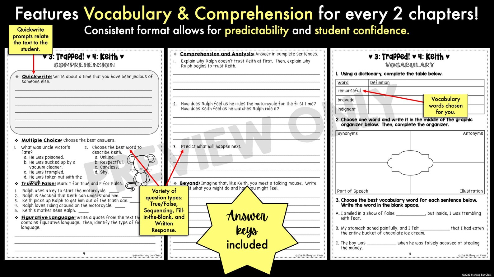 The Mouse and the Motorcycle Comprehension and Vocabulary by Chapter ...