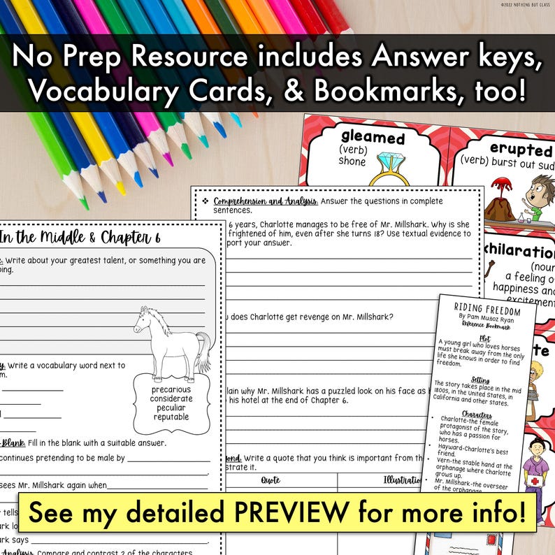 Riding Freedom | Comprehension and Vocabulary by Chapter | Guided ...