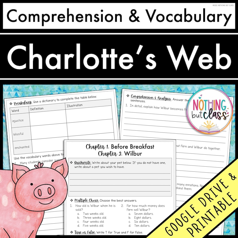 Charlotte's Web Comprehension and Vocabulary by Chapter Guided Reading ...