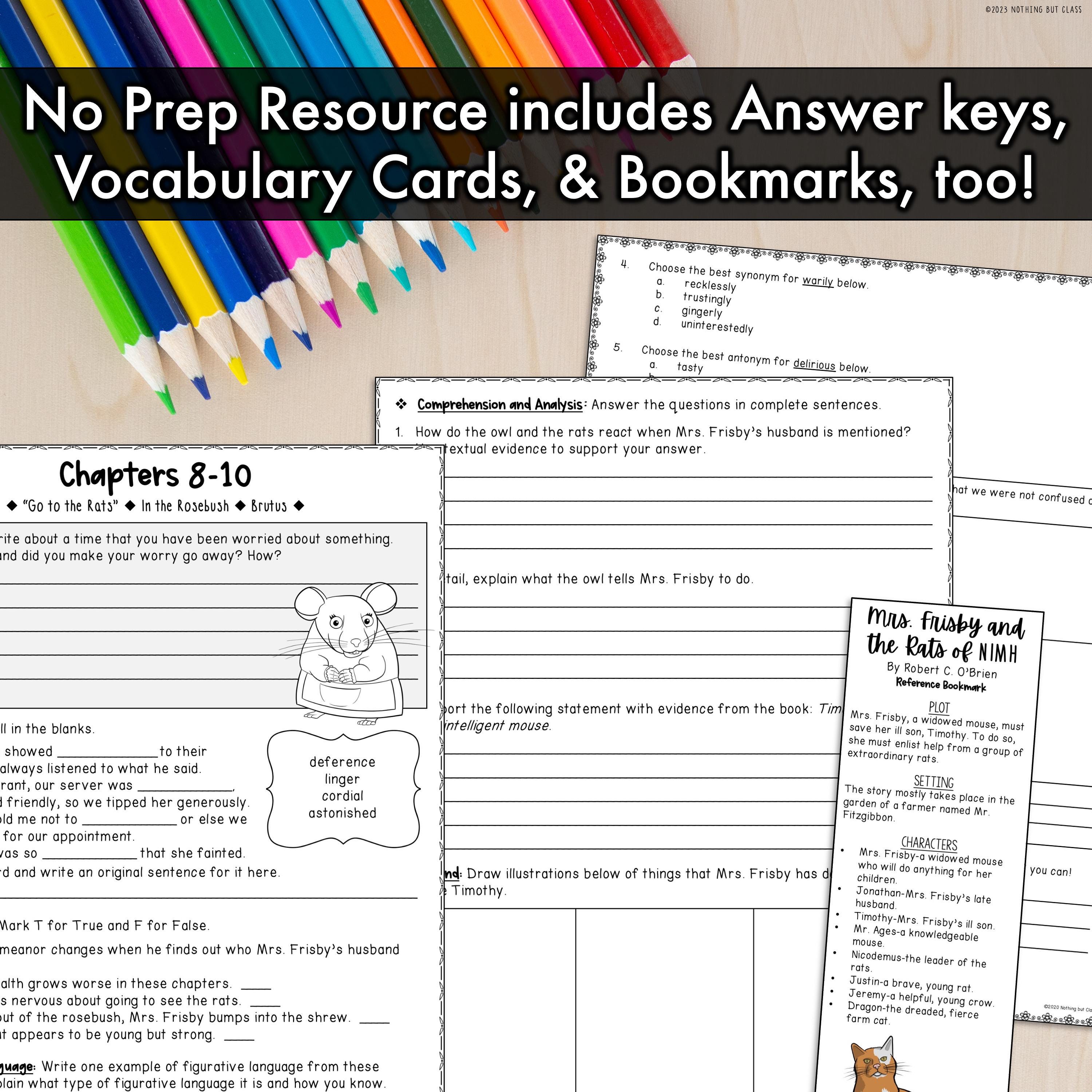 Mrs. Frisby and the Rats of Nimh | Comprehension and Vocabulary by ...