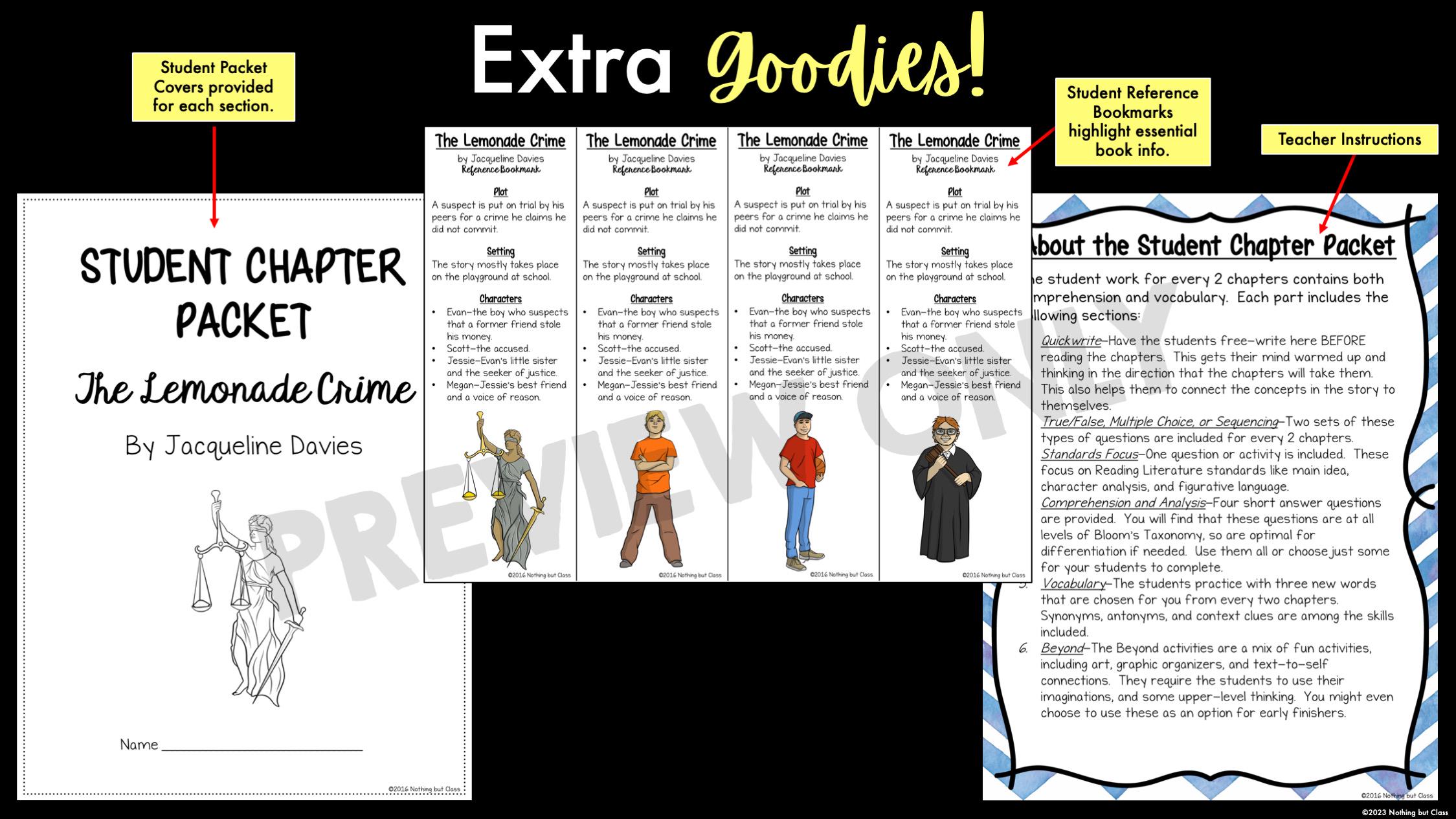 The Lemonade Crime | Comprehension and Vocabulary by Chapter | Guided ...