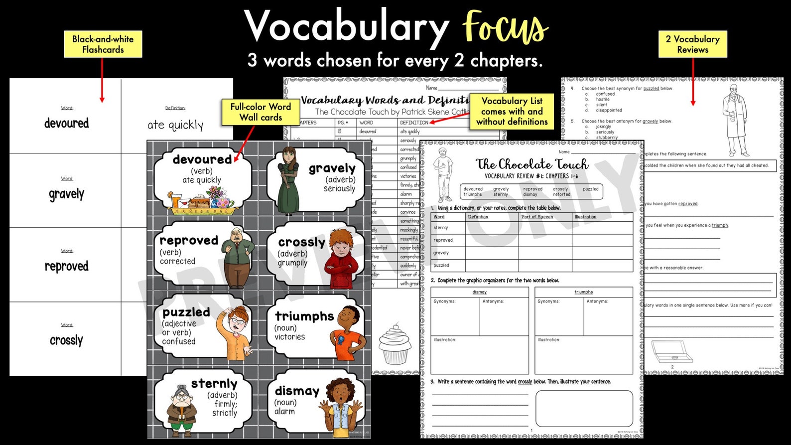 The Chocolate Touch Comprehension and Vocabulary by Chapter Guided ...