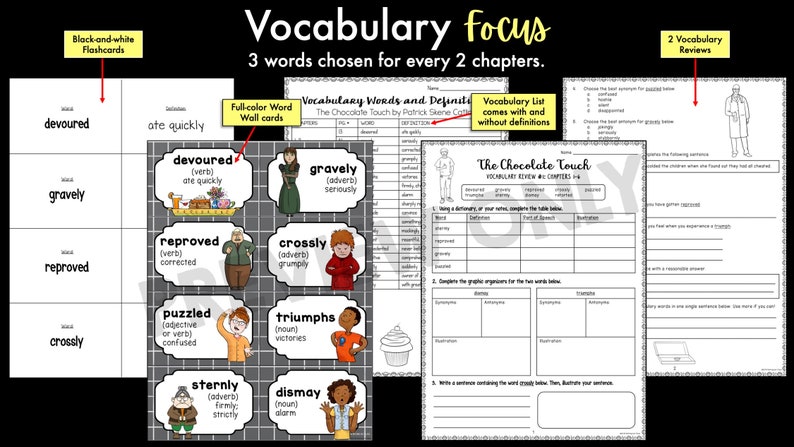 The Chocolate Touch Comprehension and Vocabulary by Chapter Guided ...