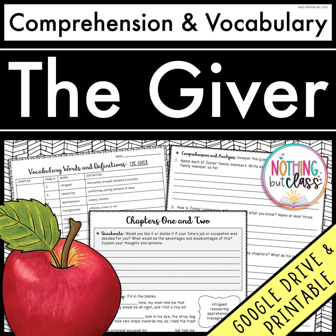 The Giver | Comprehension and Vocabulary by Chapter | Guided Reading ...
