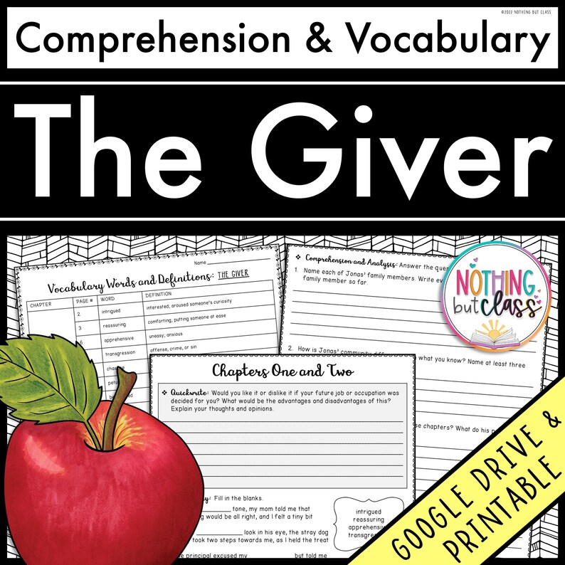 The Giver | Comprehension and Vocabulary by Chapter | Guided Reading ...