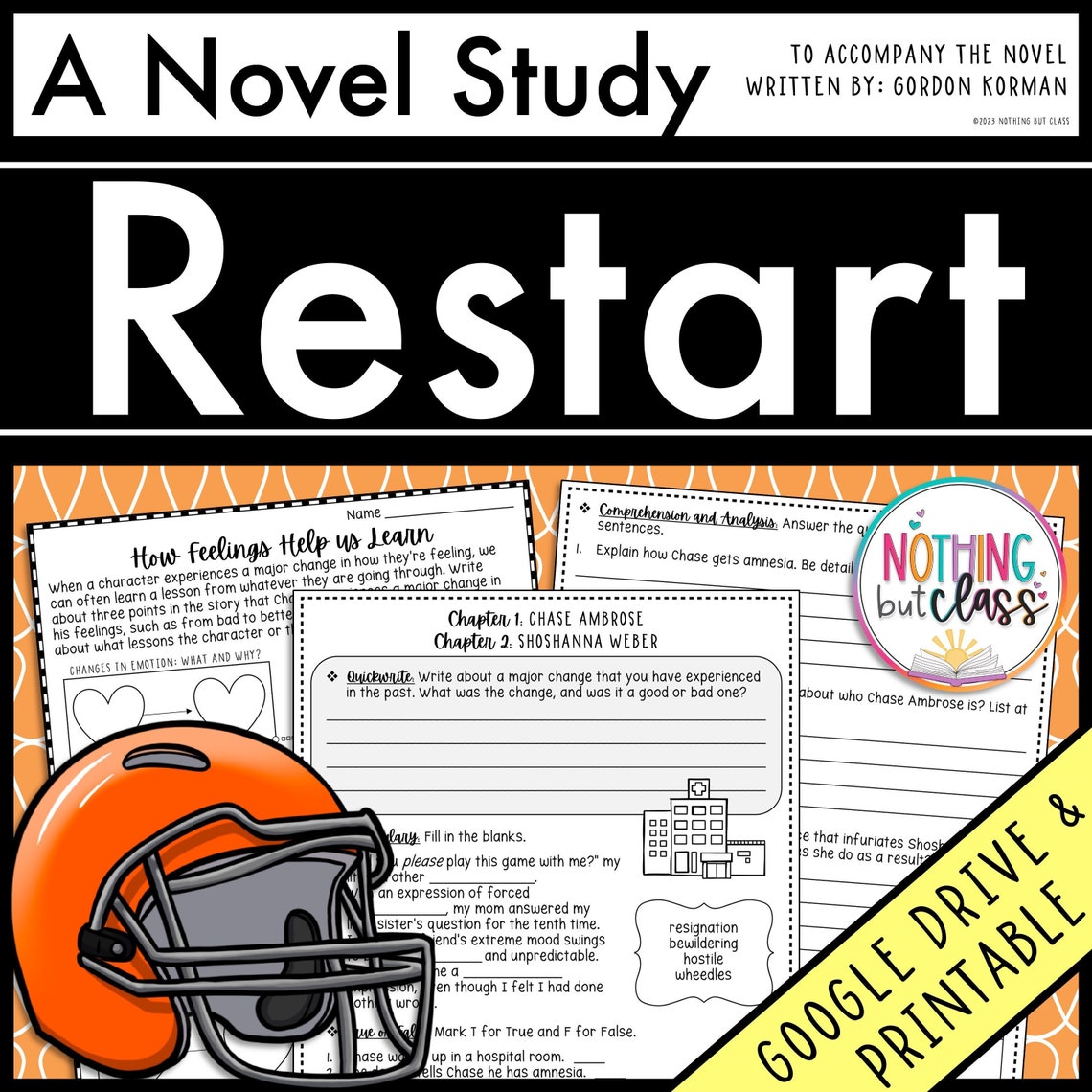 Restart Novel Study Unit | Literature Guide | Comprehension Worksheets ...