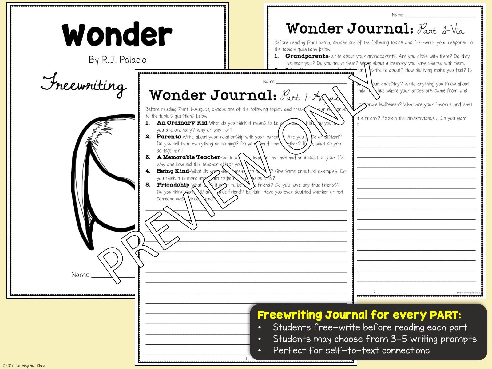 Wonder Novel Study Unit Literature Guide Comprehension Worksheets ELA ...