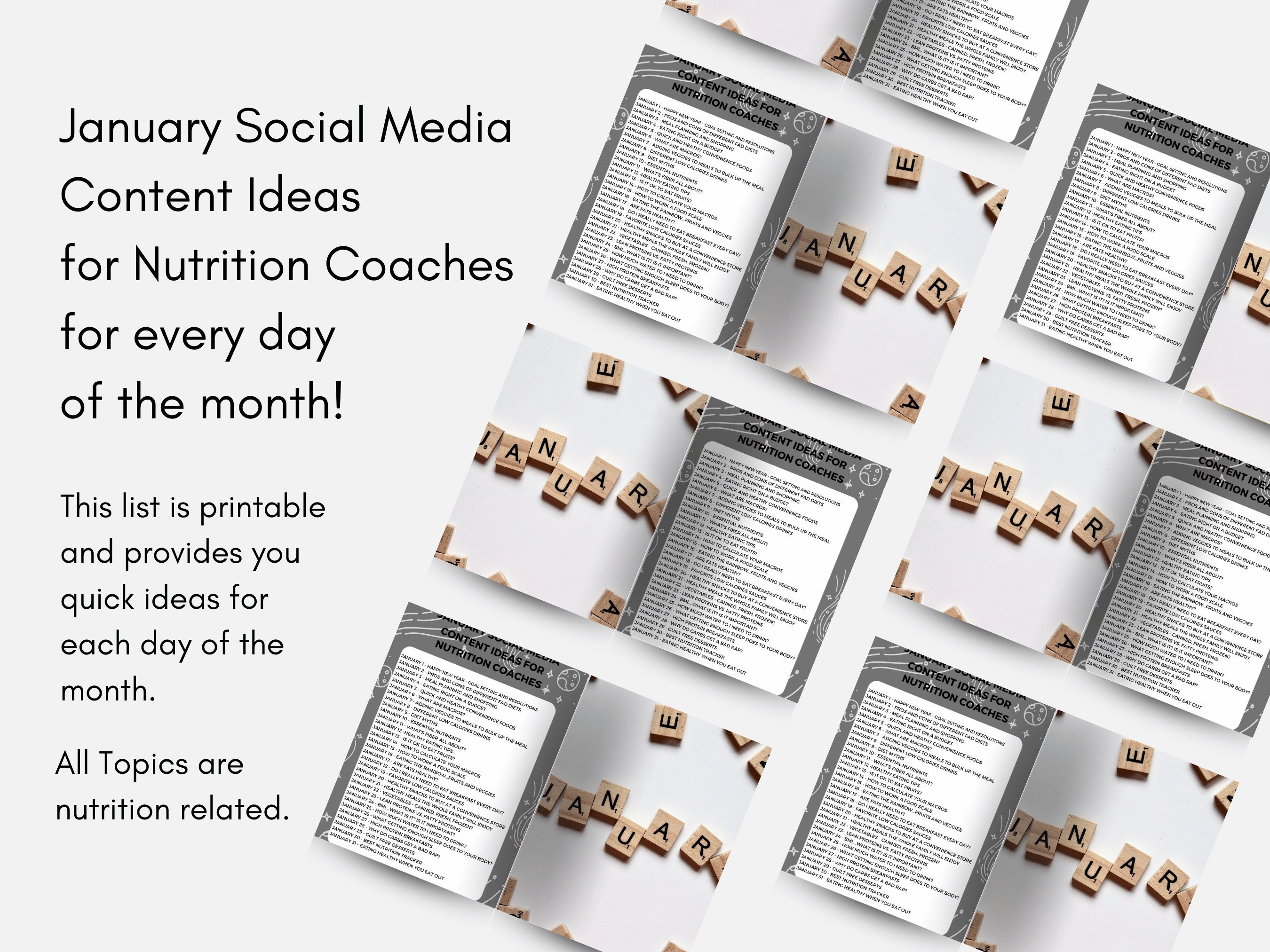 January Printable Social Media Content Idea List for Nutrition Coaches ...