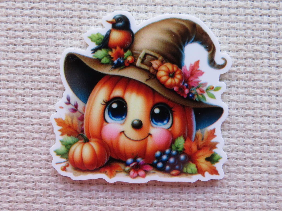Smiling Pumpkin With a Robin Friend Minder, for Diamond Painting or ...