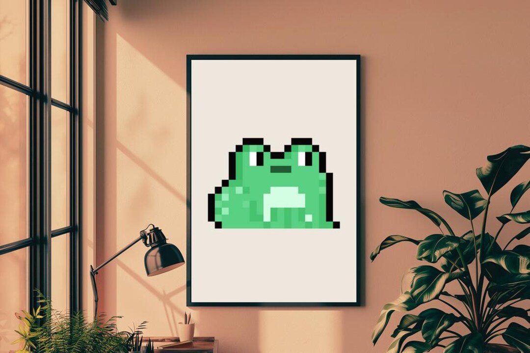 Pixel Art Frog Poster, Retro Decor, Gamer Room Wall Art, Cute Green ...