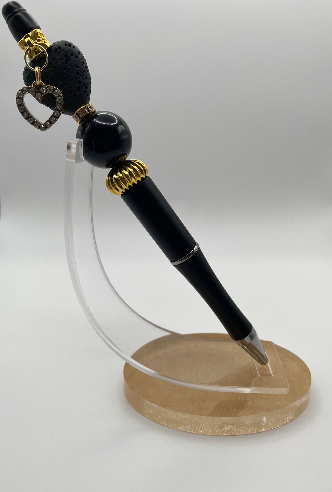 Beaded Pen, Beaded Heart Pen, Black, Gold, Rhinestones - Etsy