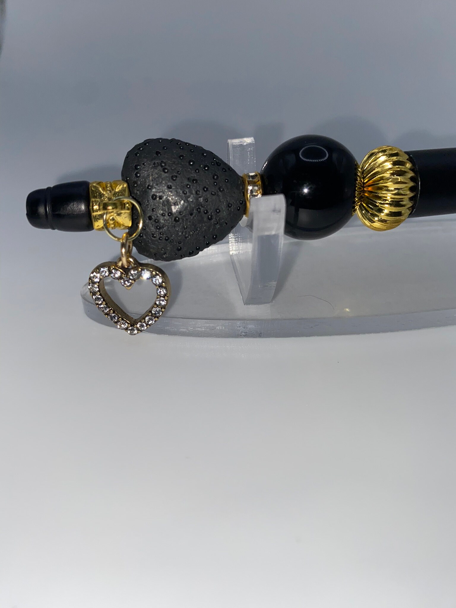 Beaded Pen, Beaded Heart Pen, Black, Gold, Rhinestones - Etsy