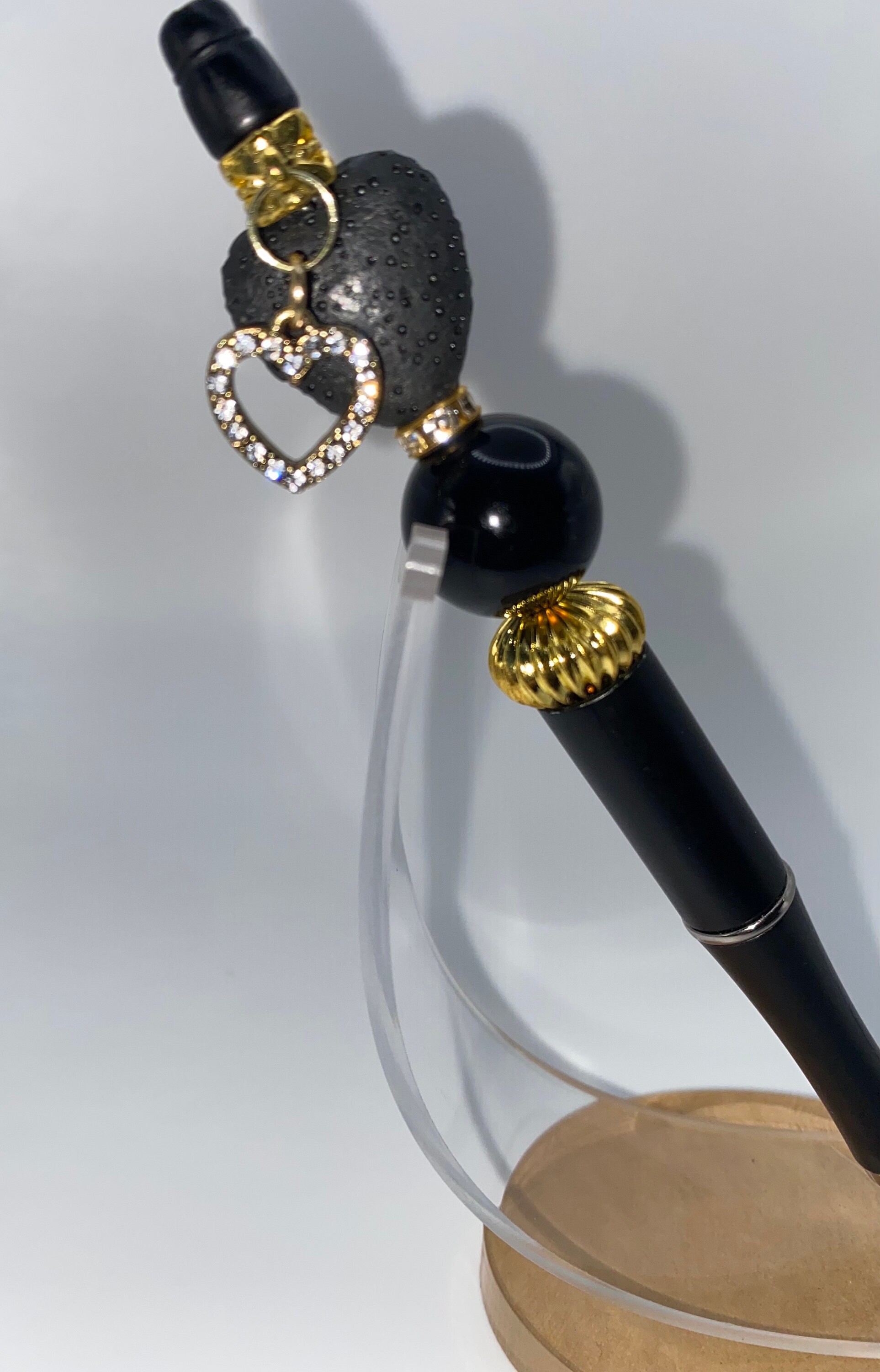 Beaded Pen, Beaded Heart Pen, Black, Gold, Rhinestones - Etsy