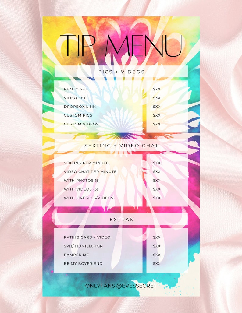 Onlyfans Tipping Menu Adult Creator List Camming Cam Girl - Etsy