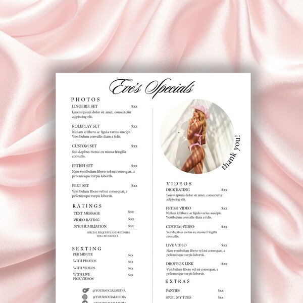 Cam Girl Tip Menu - Etsy