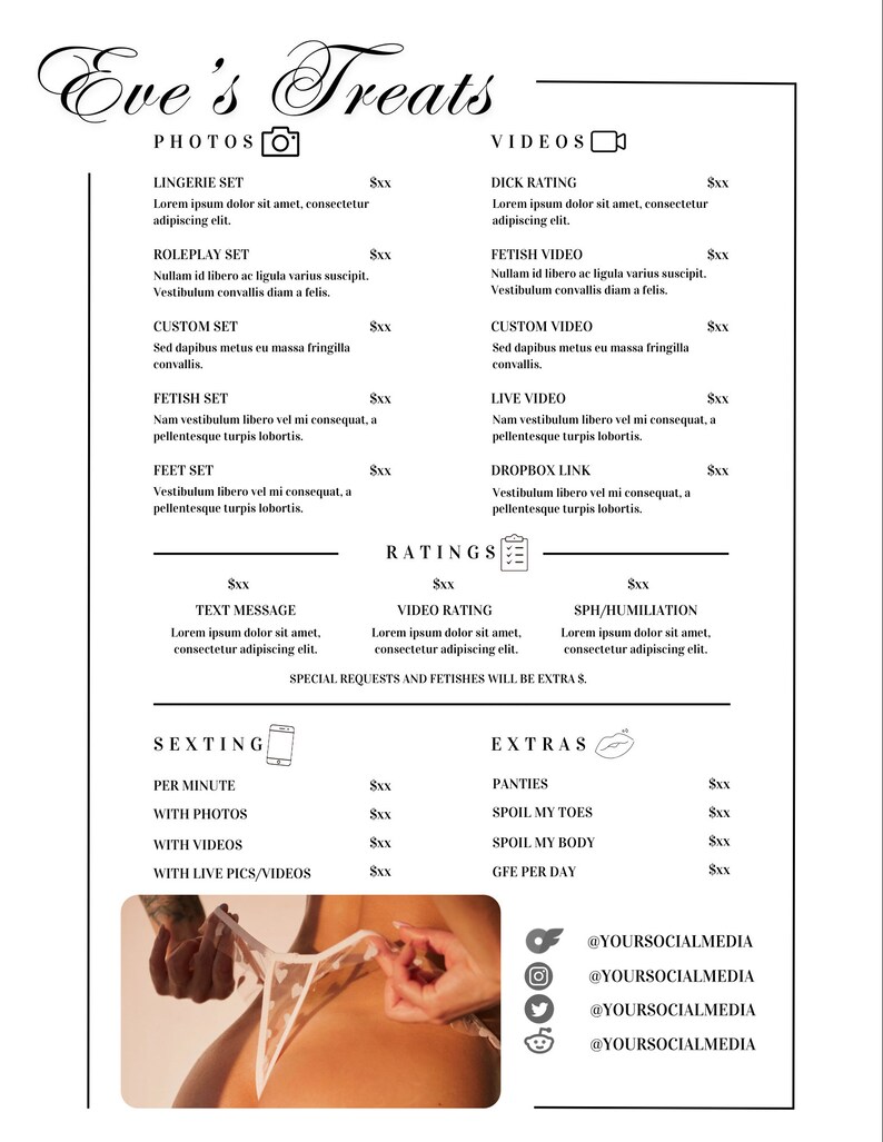 Onlyfans Minimalist Tipping Menu Adult Creator List Camming, Cam Girl ...