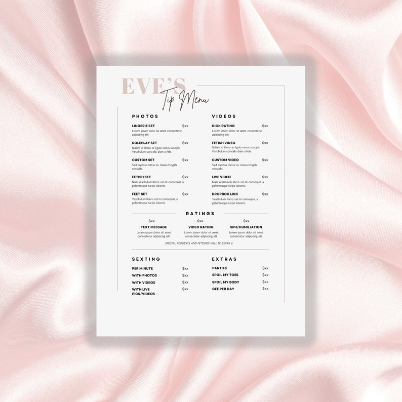 Onlyfans Tipping Menu Adult Creator List Camming, Cam Girl Valentines ...