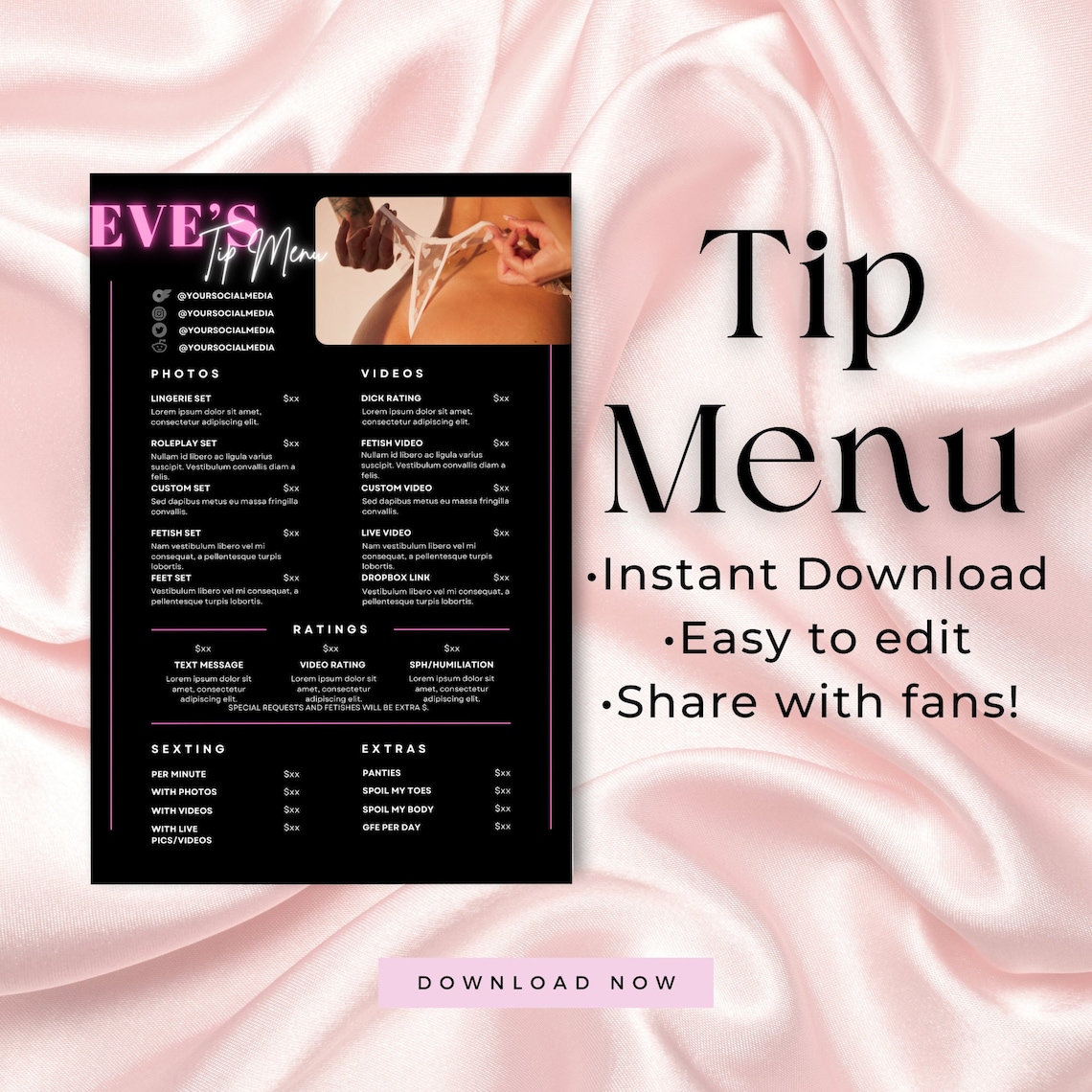 Onlyfans Minimalist Tipping Menu Adult Creator List Camming, Cam Girl ...