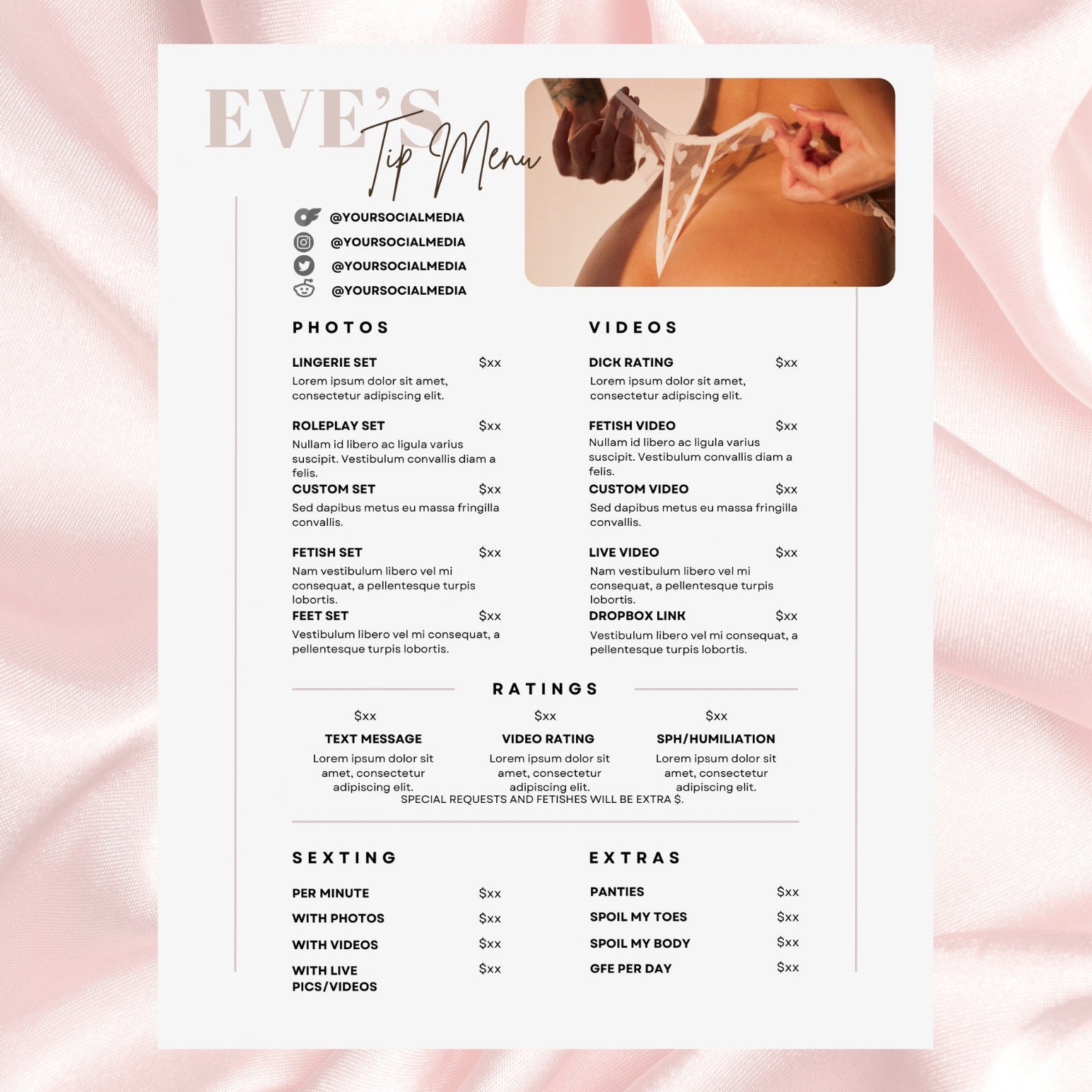 Onlyfans Minimalist Tipping Menu Adult Creator List Camming, Cam Girl ...