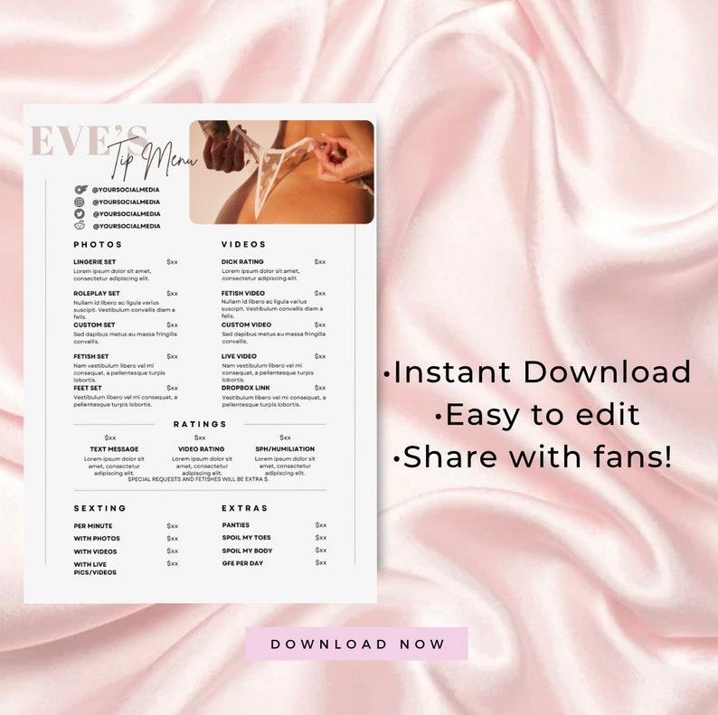 Onlyfans Minimalist Tipping Menu Bundle Adult Creator List Camming, Cam ...