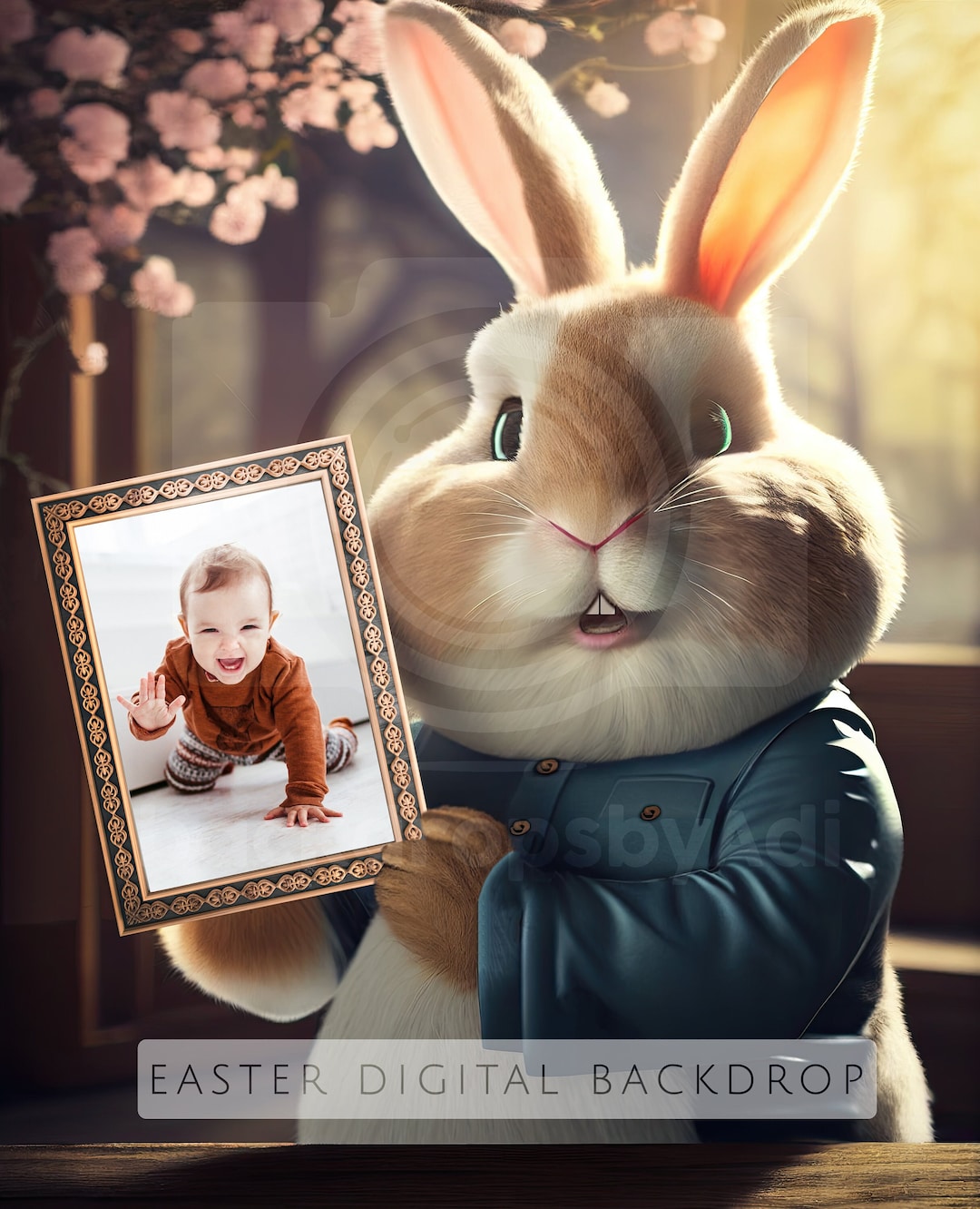Bunny Easter Digital Backdrop, Easter Background for Kids, Easter Overlays Kids, Cute Easter ...