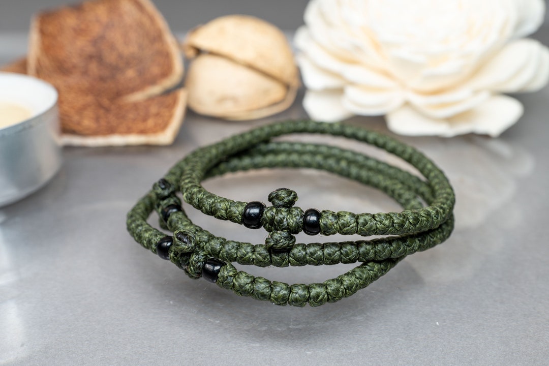 Olive Green Komboskini Handmade Prayer Rope Bracelet Waxed Thread ...