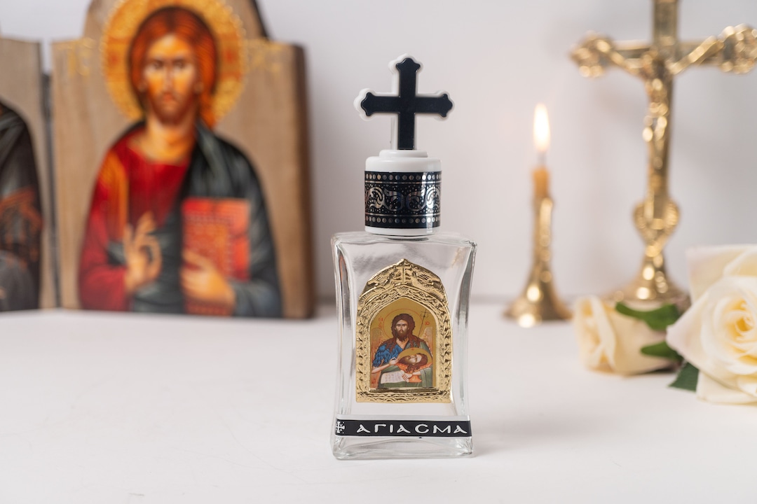 Glass Holy Water Bottle With Saint John Baptist Prodromos Icon and ...