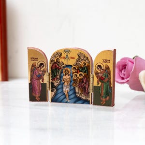 The Baptism of Jesus Christ With Archangels Handmade Orthodox Triptych Table Icon Small Triptych ...