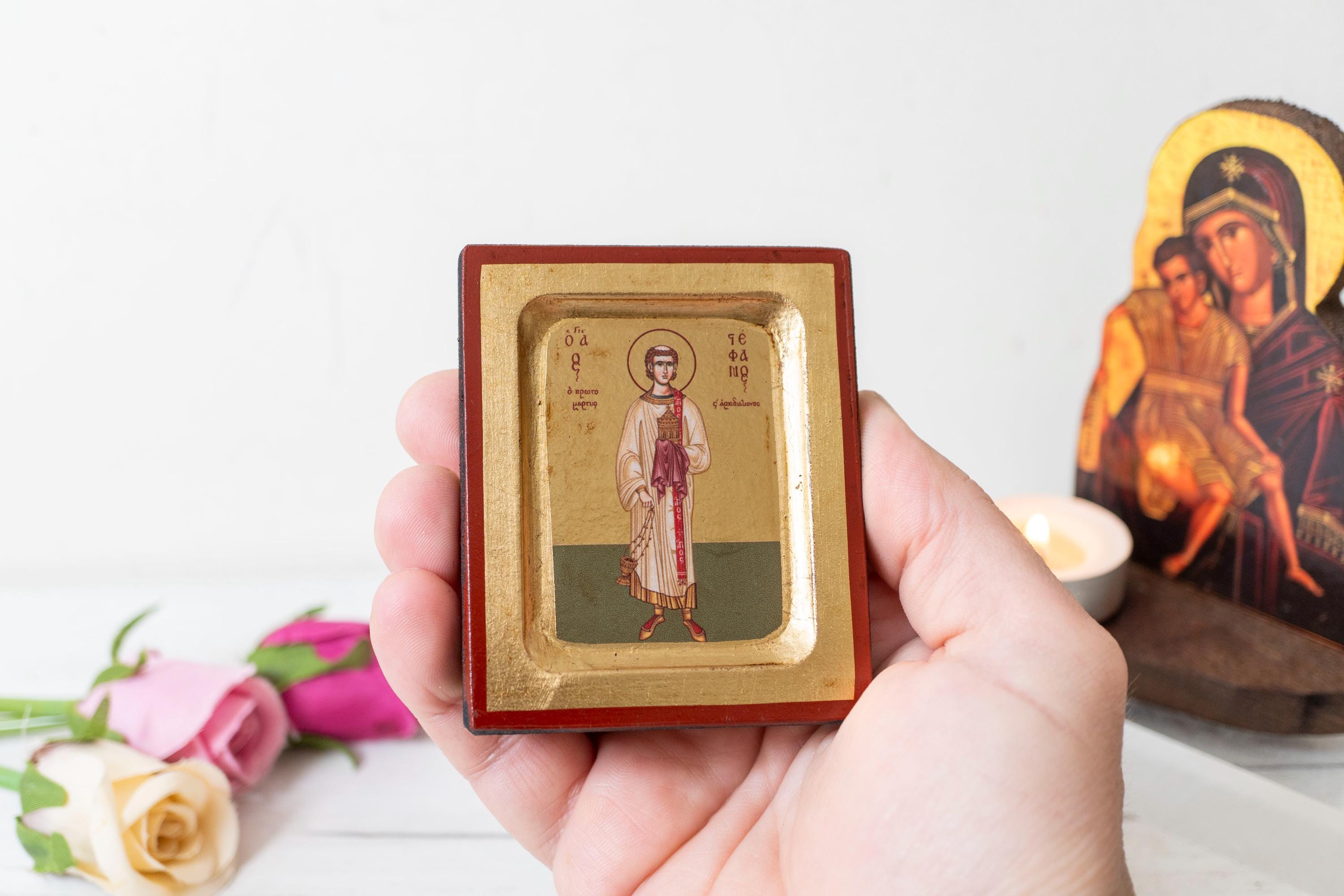 Saint Stephen Handmade Small Orthodox Icon With Aged Finished Frame ...