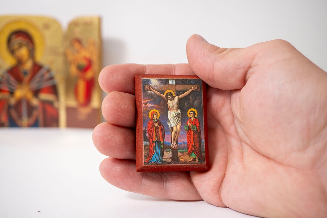 Small Wooden Christian Neoclassical Icon With Crucifixion of Jesus in ...