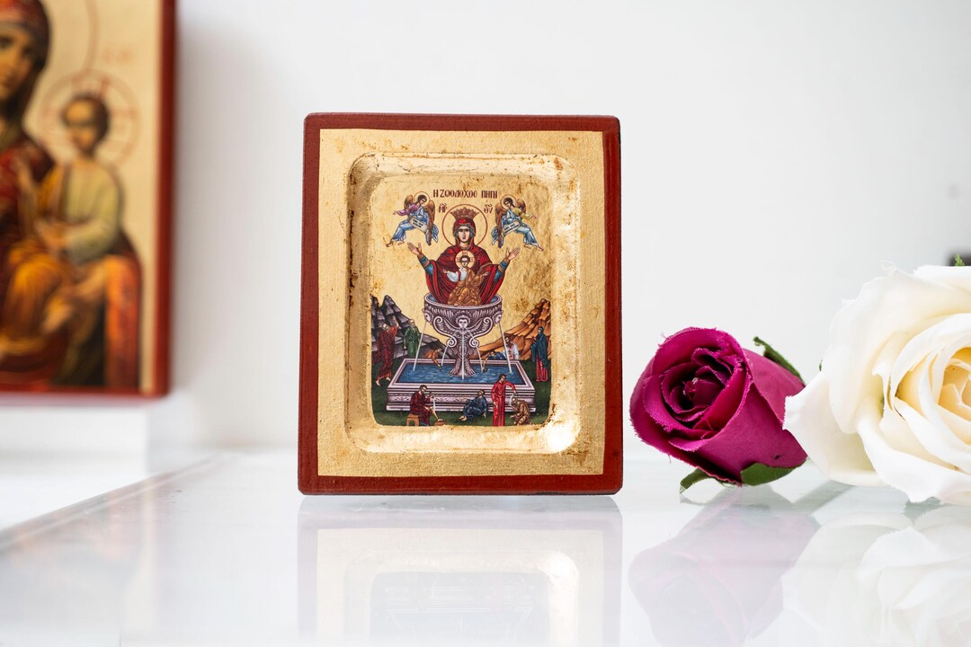 Virgin Mary the Life-giving Spring in Small Wooden Icon With Aging ...