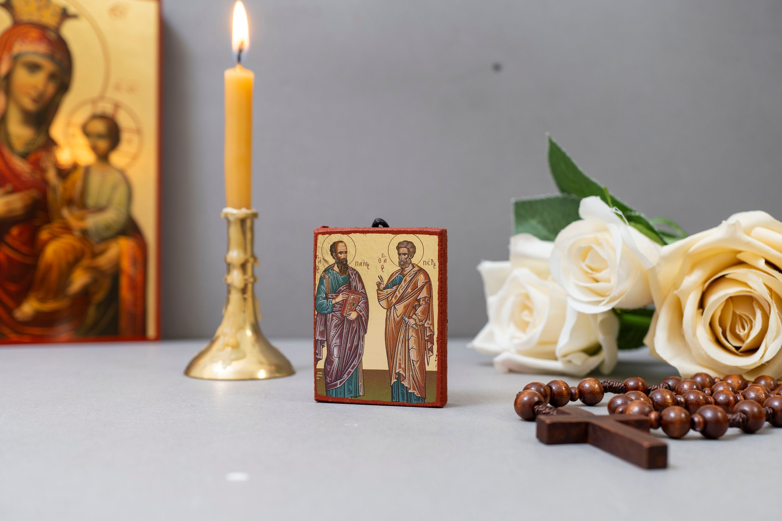Small Wooden Orthodox Icons With the Apostles Peter and Paul ...