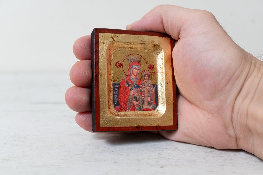 Virgin Mary Icon Theotokos Rose Amaranth in Small Wooden Icon With ...
