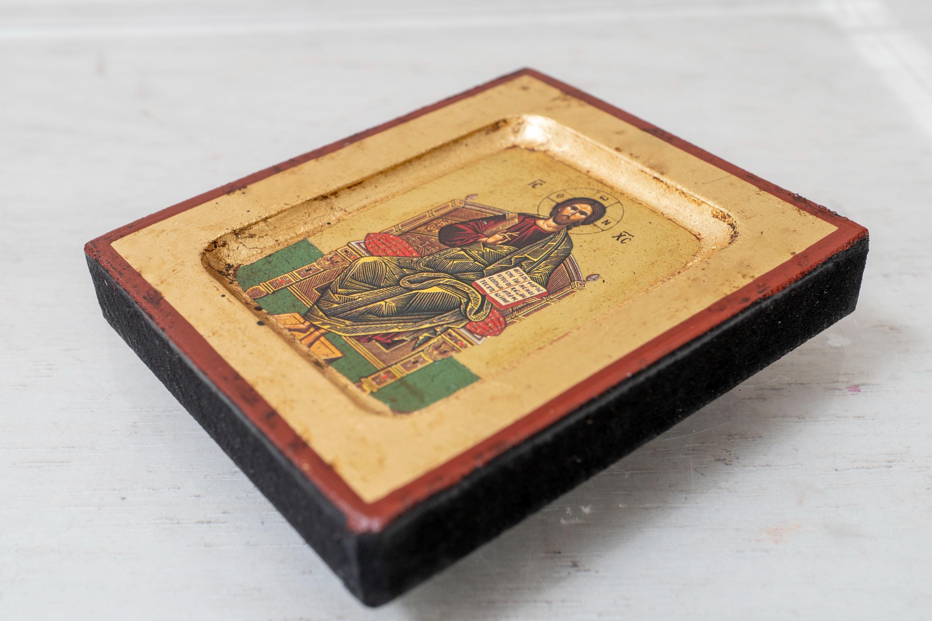 Jesus Christ in Throne ,small Wooden Icon Aging Technique Byzantine Art ...