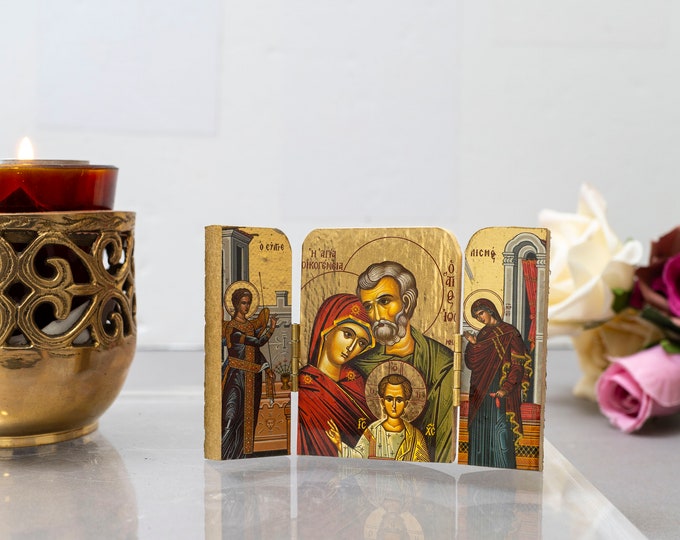 Triptych Orthodox Table Icon,with the Holy Family and the Annunciation of the Virgin Mary at the ...
