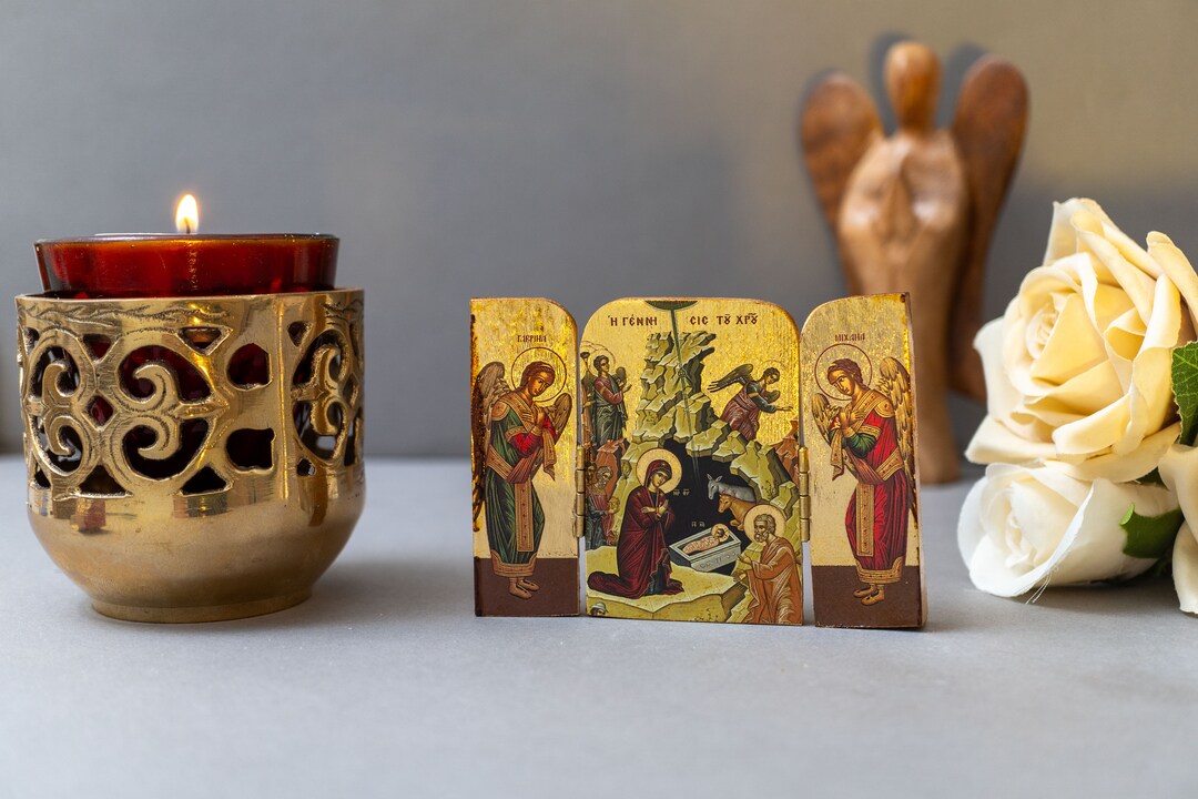 Triptych Orthodox Table Icon,with the Baptism of Jesus Christ and ...