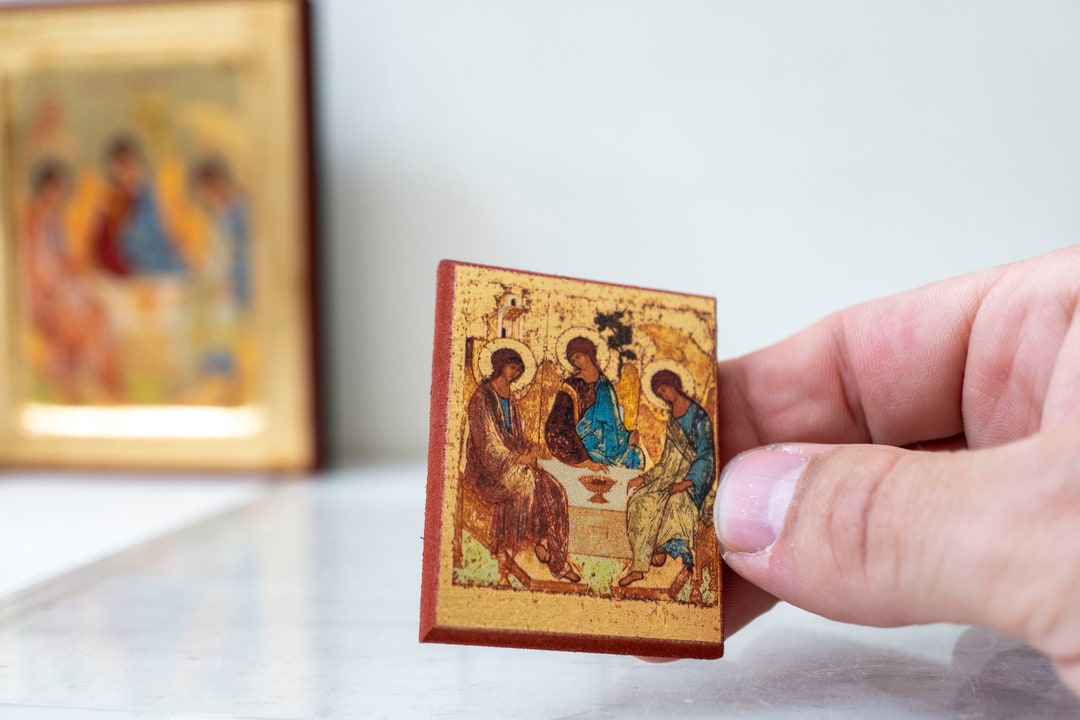 Pocket Wooden Christian Icon With Holy Trinity Abraham's Hospitality ...