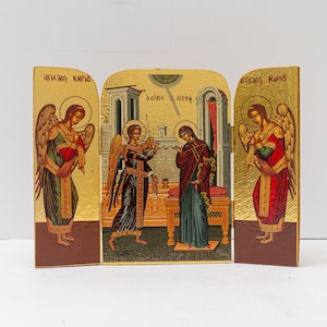 Byzantine Orthodox Wooden Carved Triptych Depicting the Annunciation of ...