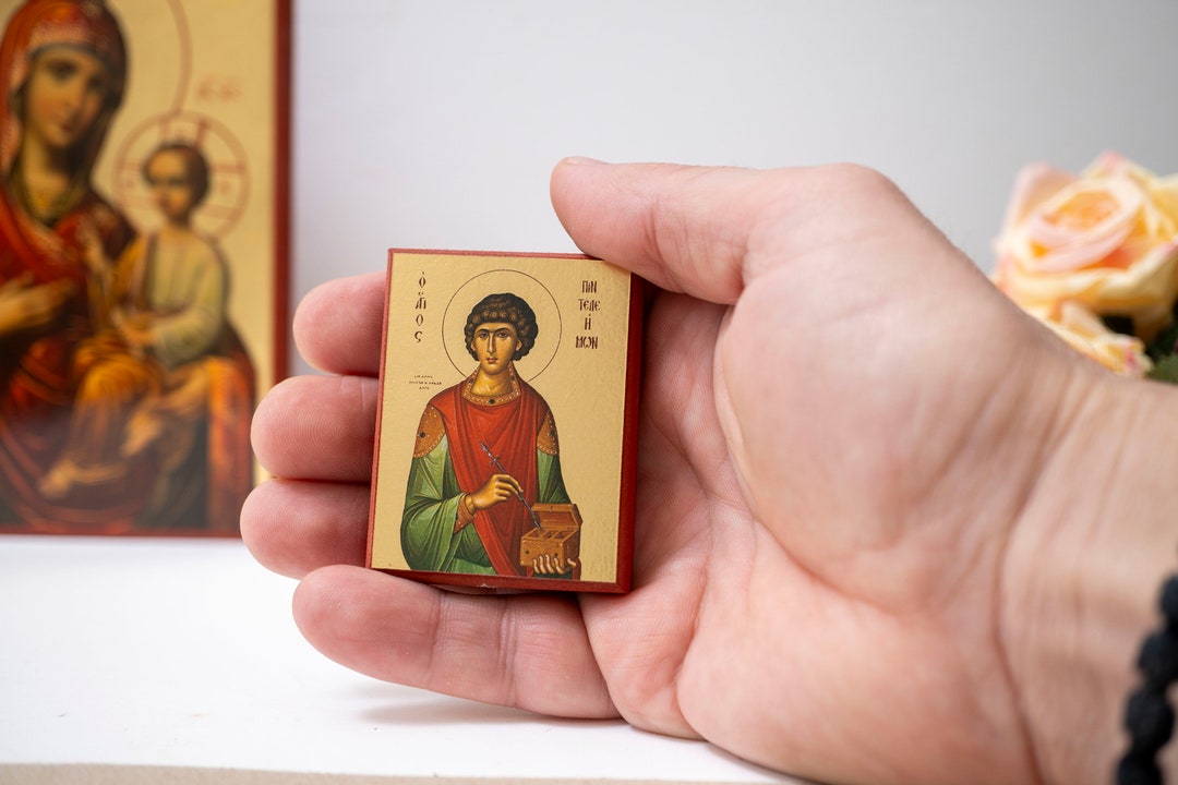 Small Wooden Orthodox Icons With Saint Panteleimon, the Great Martyr ...