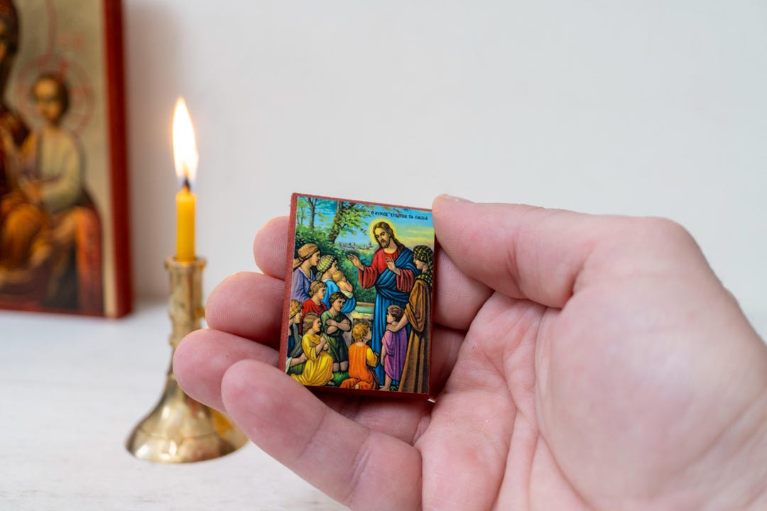 Small Wooden Rare Christian Icon With Jesus Christ Blessed the Children ...