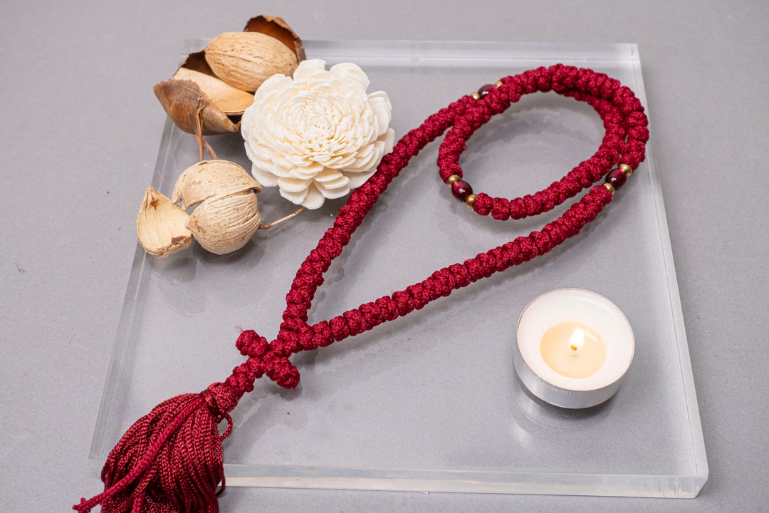 Prayer Rope 100 Knots Komboskini in Burgundy Color (with Thicker Knots ...
