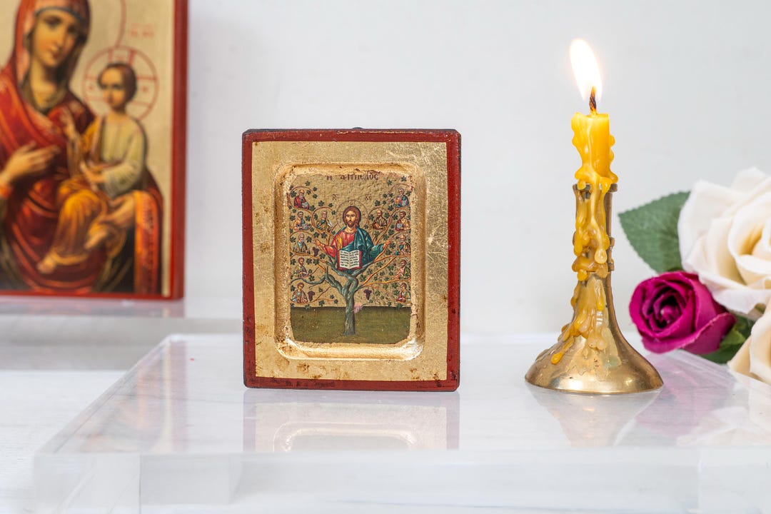 Jesus Christ True Vine Handmade Icon: Small Byzantine Art With Golden ...