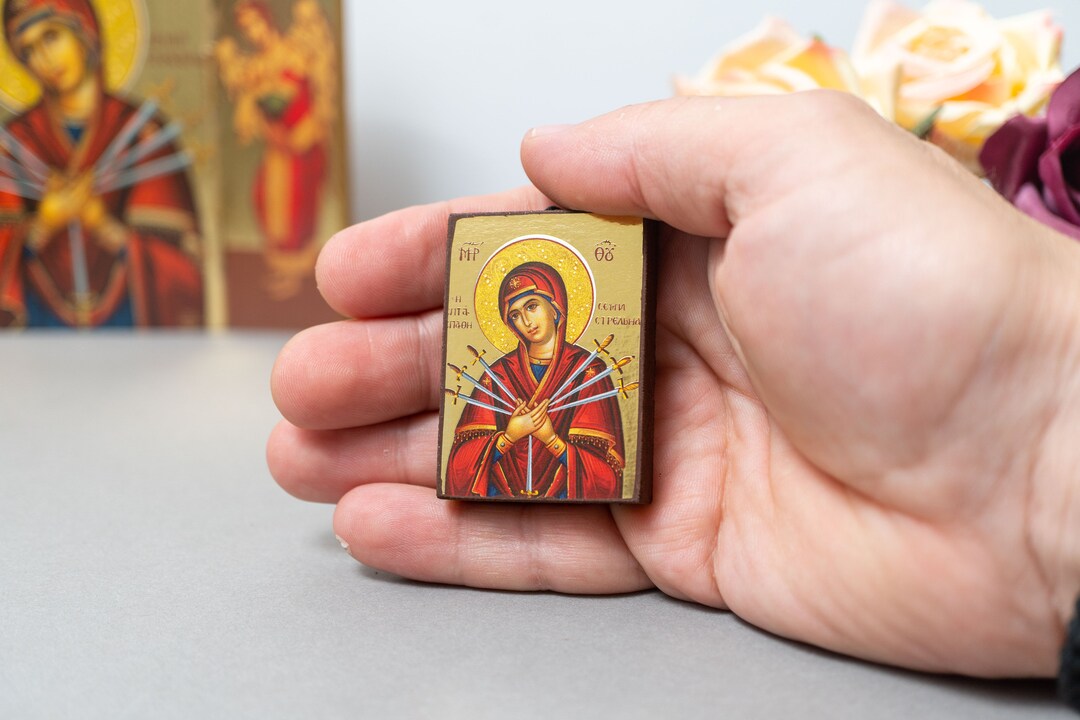 Small Wooden Orthodox Icons With Virgin Mary With Seven Swords ...