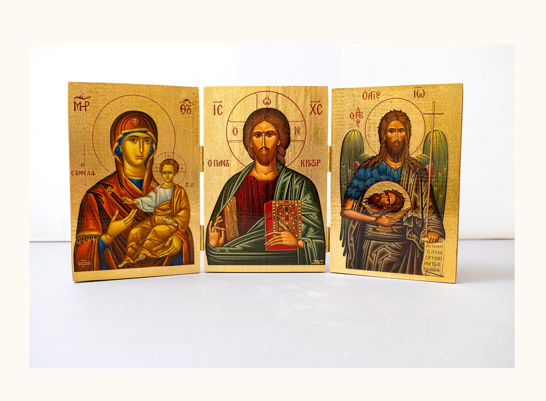 Orthodox Wooden Carved Triptych With Virgin Mary of Soumela Jesus ...