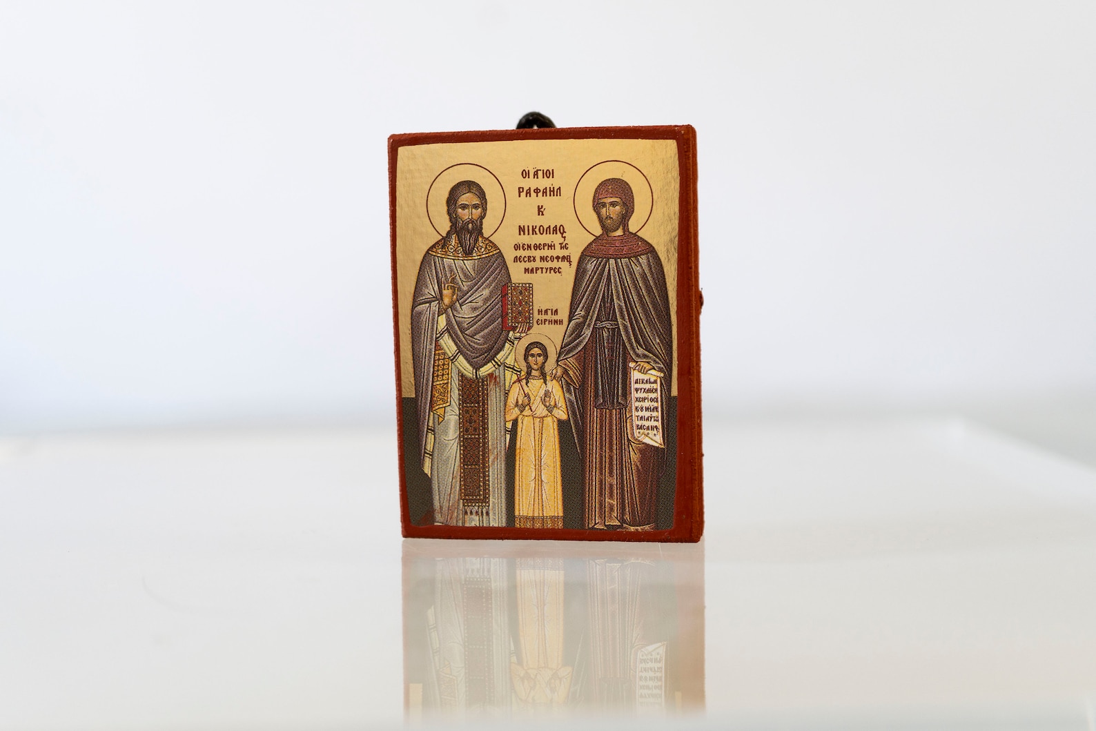 Small Wooden Christian Icon With Saint Rafael Nikolaos and Eirini in ...