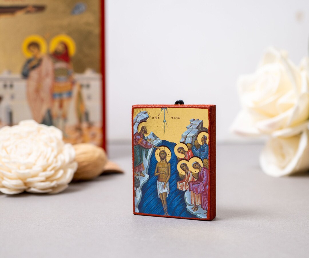 Miniature Wooden Orthodox Icon With the Baptism of Jesus Christ ...
