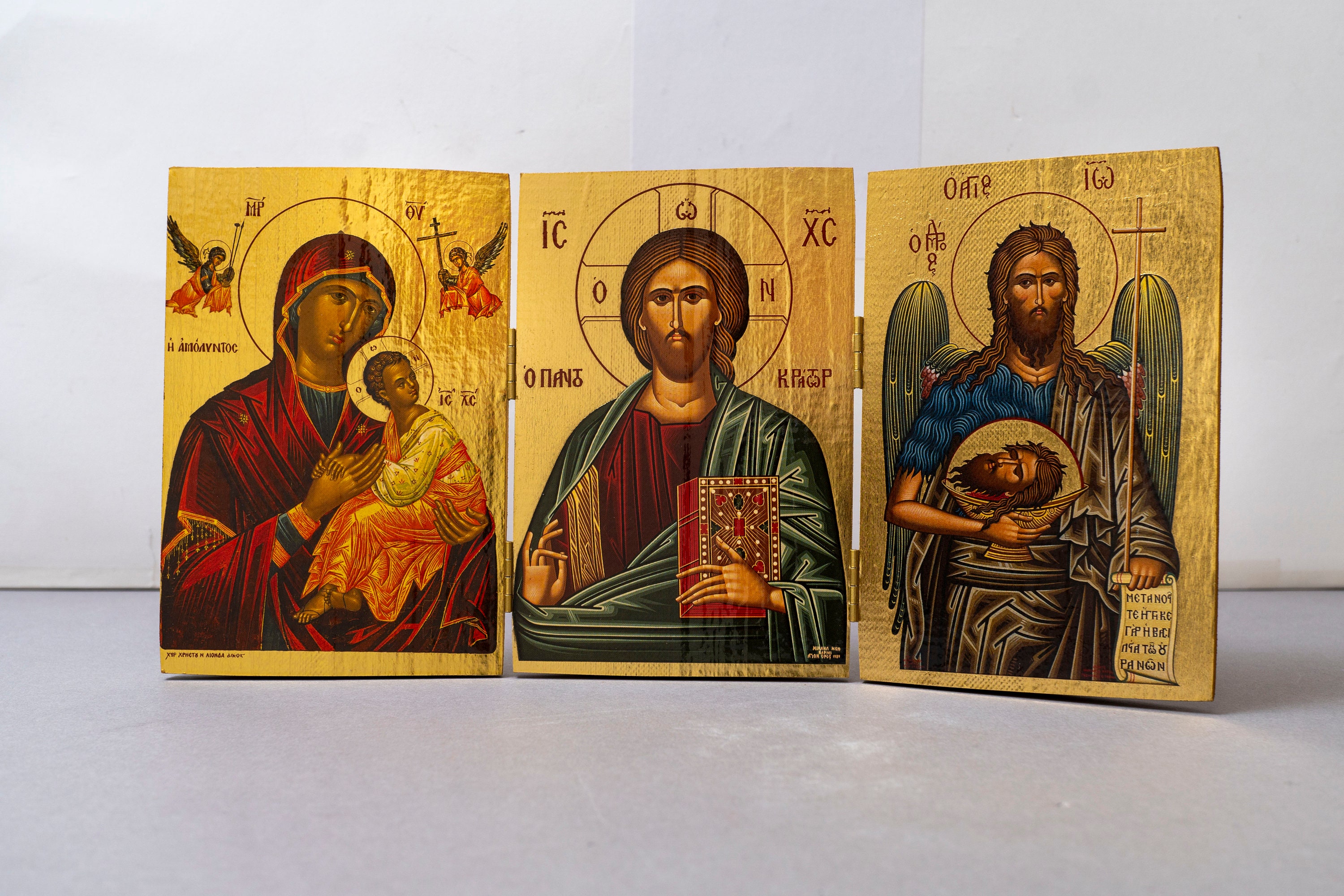 Orthodox Wooden Carved Triptych With Virgin Mary Amolyntos - Jesus ...