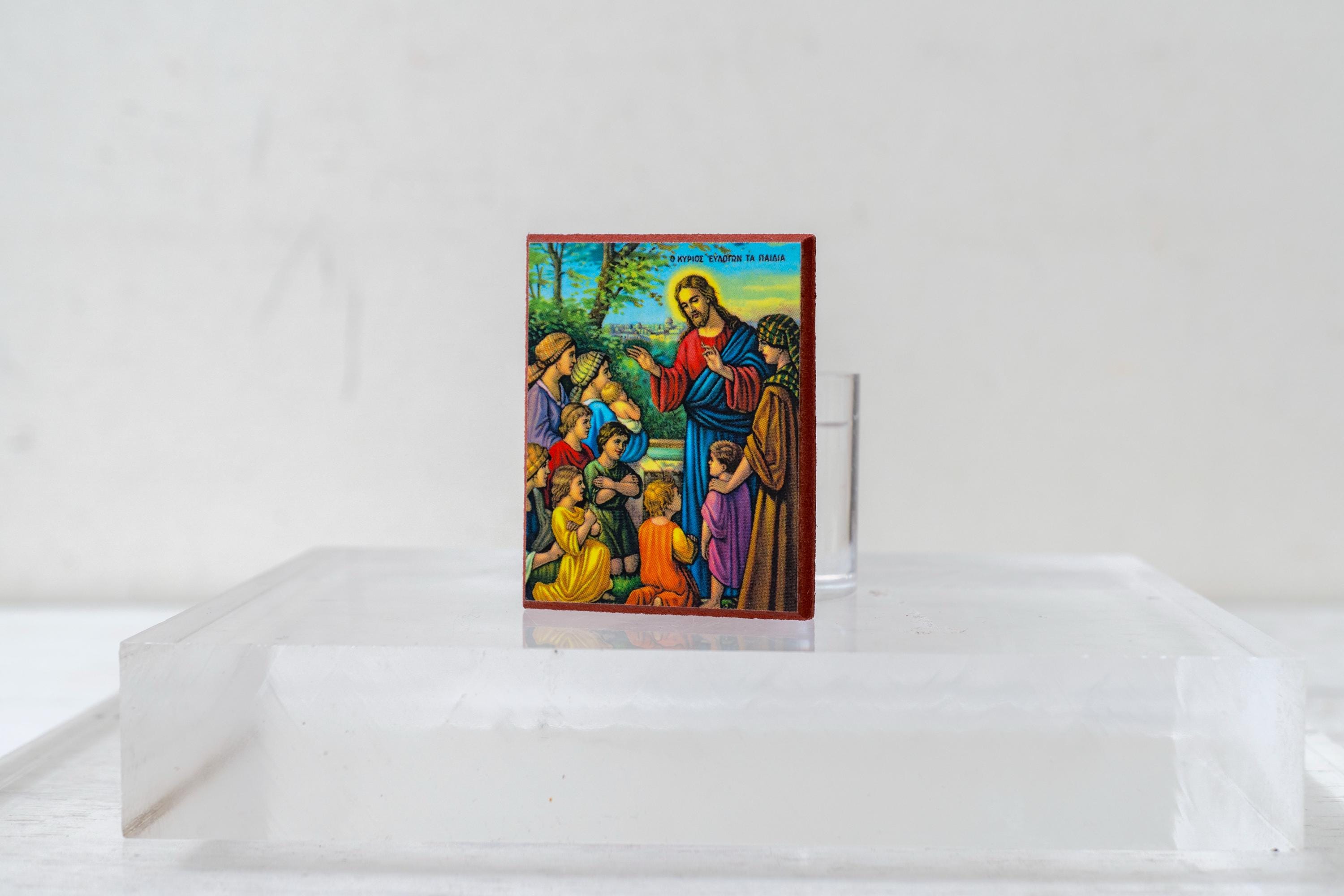 Small Wooden Rare Christian Icon With Jesus Christ Blessed the Children ...