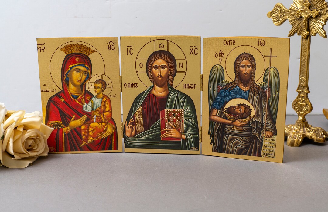 Orthodox Wooden Carved Triptych With Virgin Mary (kardiotissa)- Jesus ...
